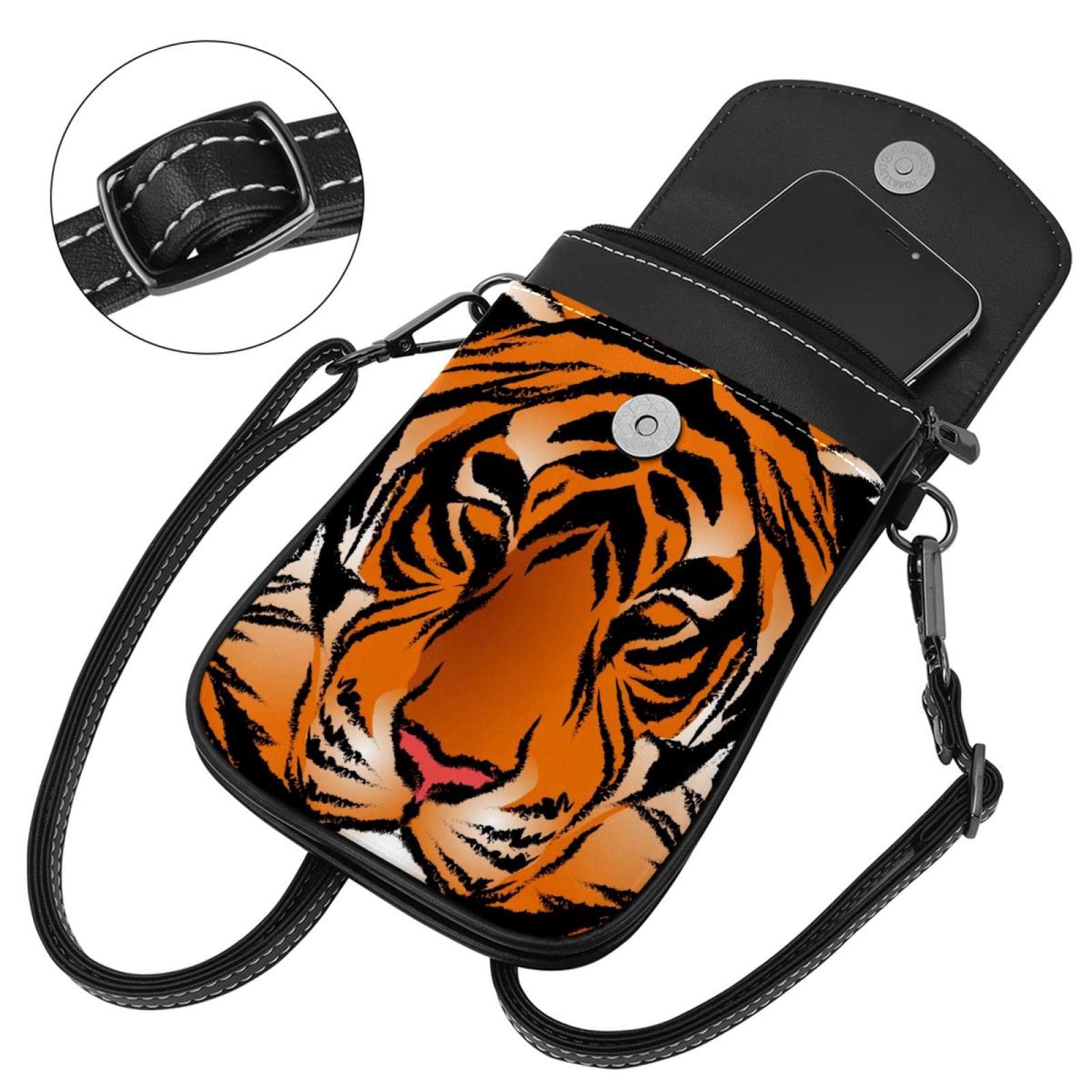 Unicey Striped Bengal Tiger Leather Phone Purse, Small Crossbody Bag Wallet Purses and Handbags for Women