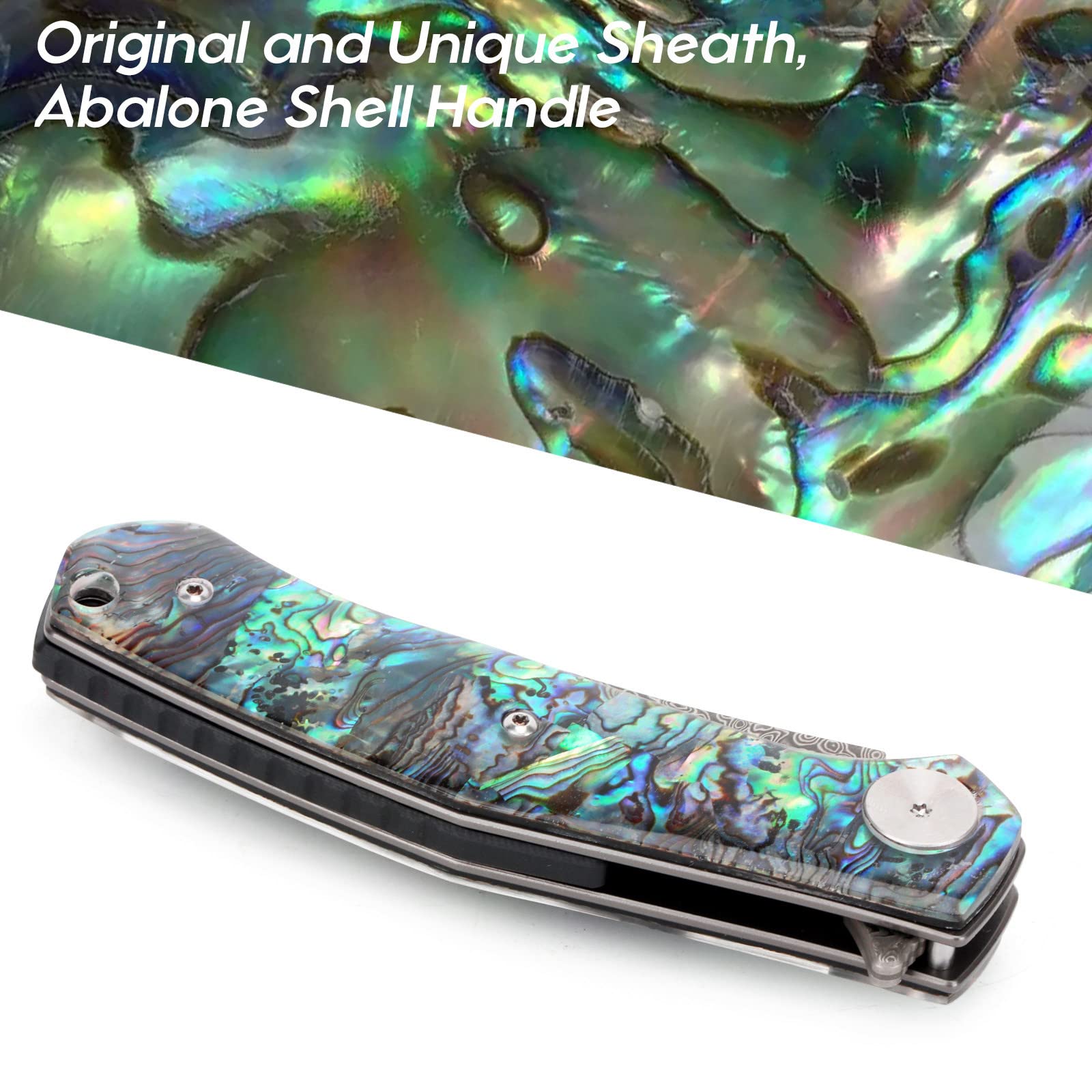 Benkey VG10 Damascus Abalone Seashells Pocket Knife 3 Pack and VG10 Damascus Natural Wood Pocket Knife Bundles