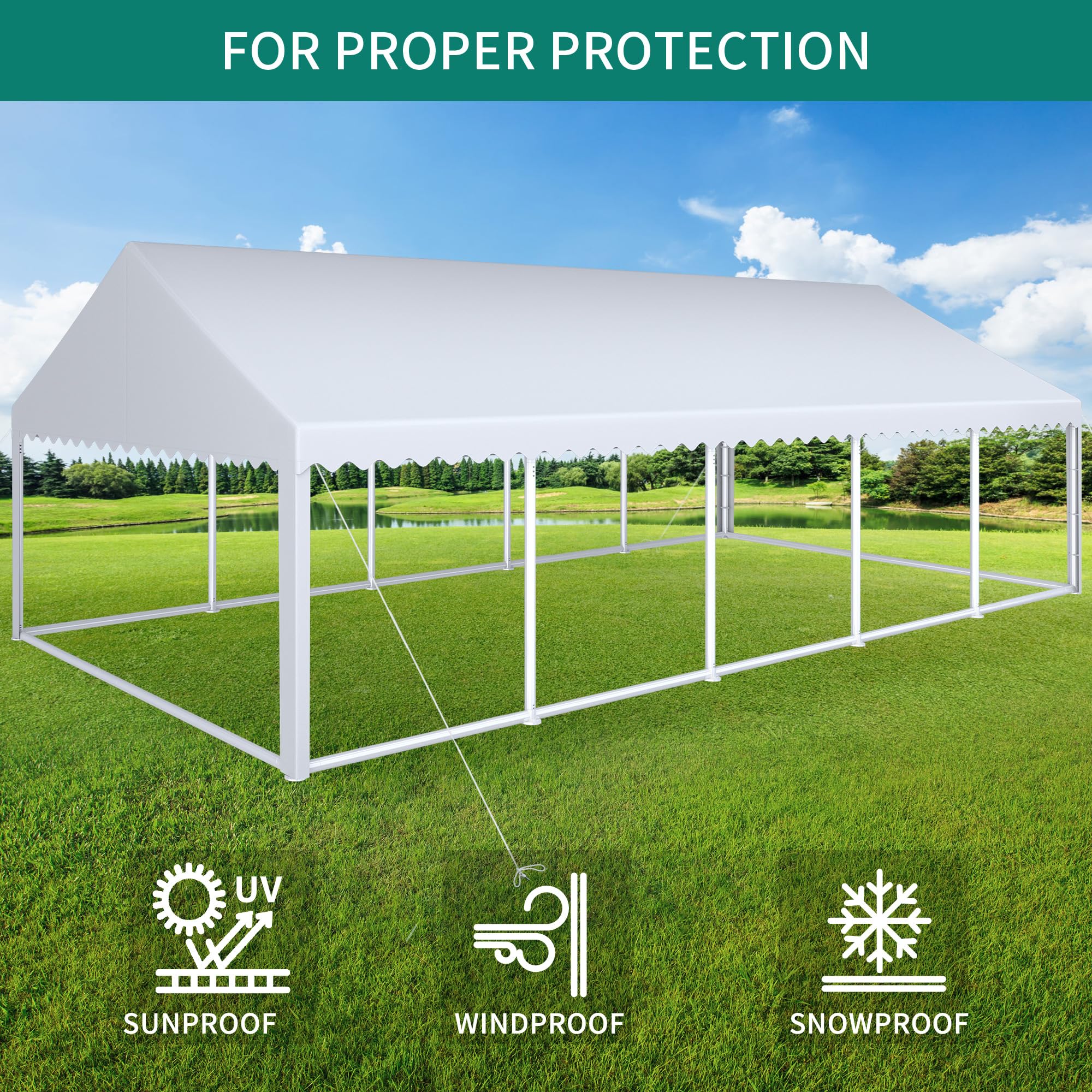 DWVO 20x40FT Heavy Duty Party PVC White Tent Wedding Event Shelters Upgraded Galvanized Ripple Canopy with Large Roof Removable Sidewalls & 3 Storage Bags 600D Oxford Commercial