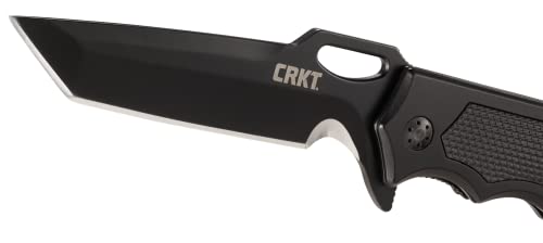 CRKT Septimo EDC Folding Pocket Knife: Everyday Carry, Black Serrated Edge Tanto, Veff Serrations Flipper and Thumb Slot Opening, Aluminum Handle with TPR Insert, Reversible Pocket Clip 7050