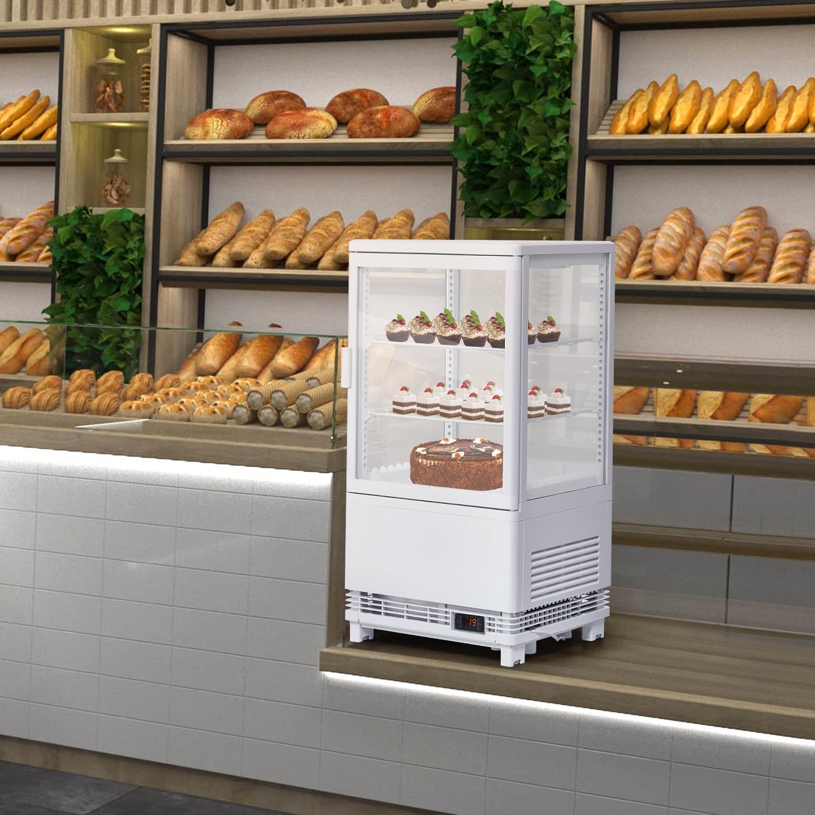 EastVita Display Commercial Refrigerator Case,2.1 Cu.Ft Display Fridge Single-Door Pastry Display Case With Interior Led Lighting, Double-Layered Glass Bakery Display Refrigerator 白色