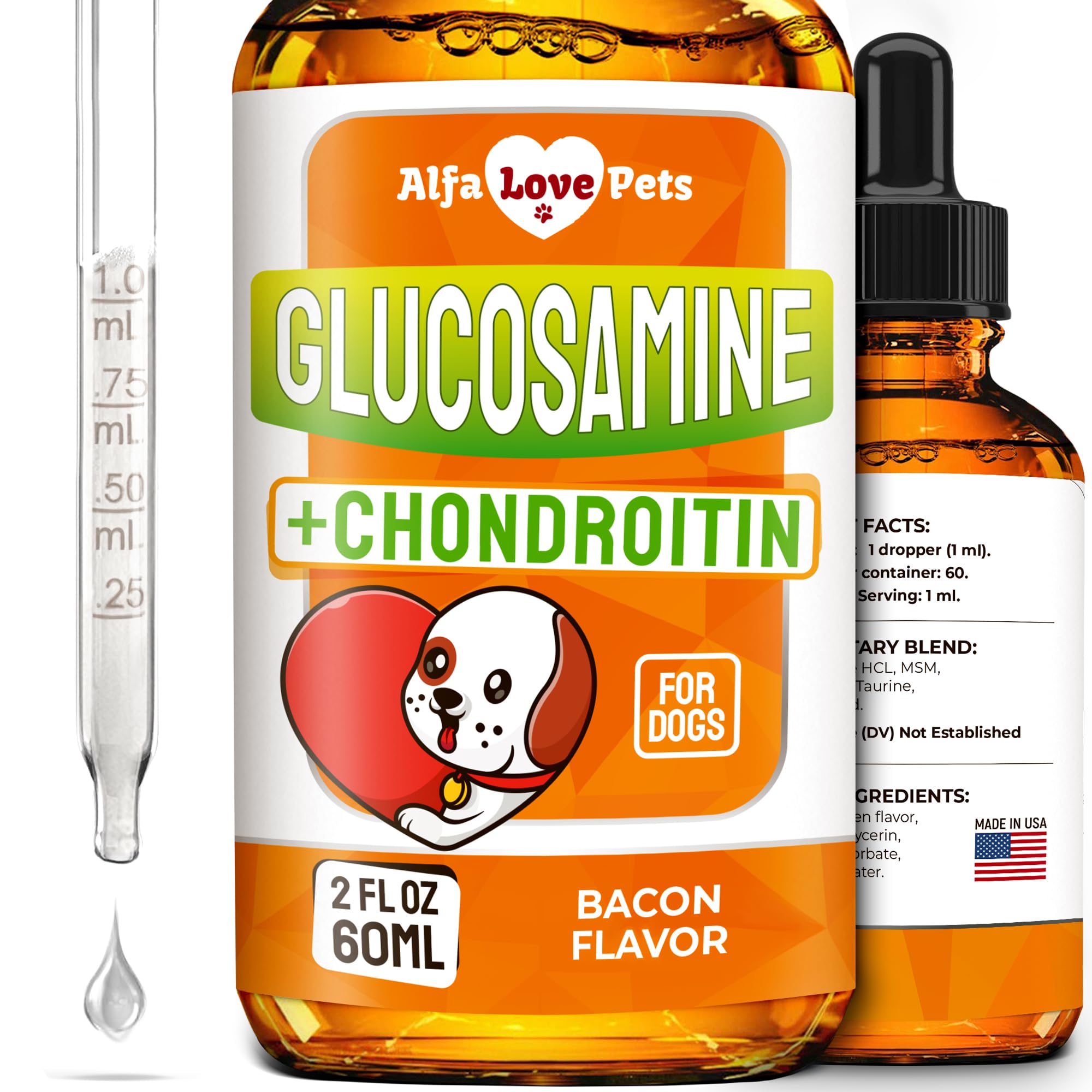 Glucosamine for Dogs ✿ Dog Joint Supplement ✿ Hip and Joint Supplement Dogs ✿ Glucosamine Chondroitin for Dogs ✿ Liquid Glucosamine for Dogs ✿ Glucosamine Chondroitin Dogs ✿ Bacon Flavor ✿ 2 Oz