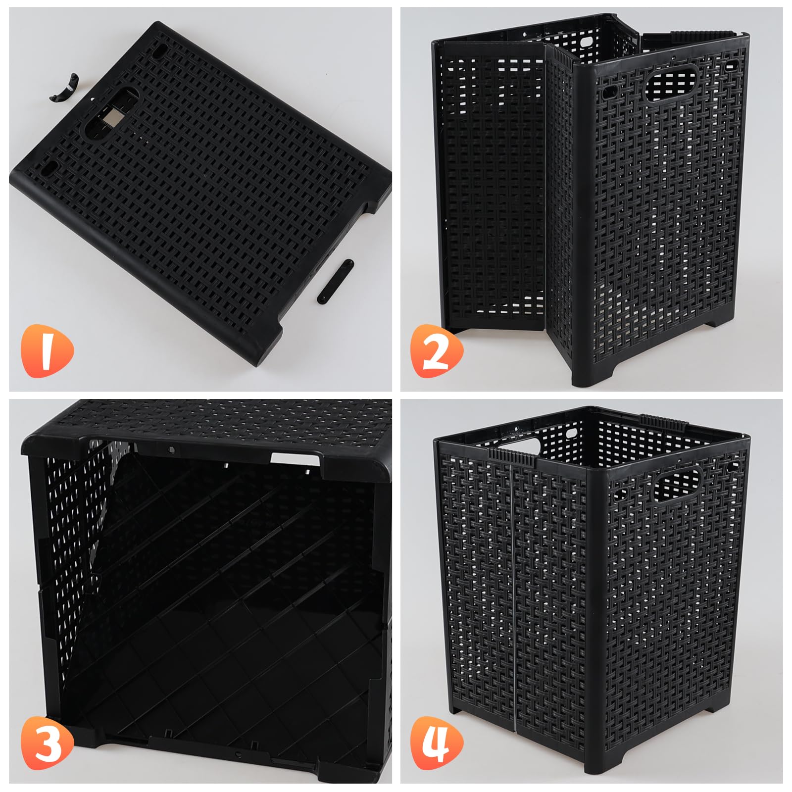 EudokkyNA 2-pack 42 Liters Collapsible Laundry Baskets, Plastic Foldable Hamper Baskets (Black)