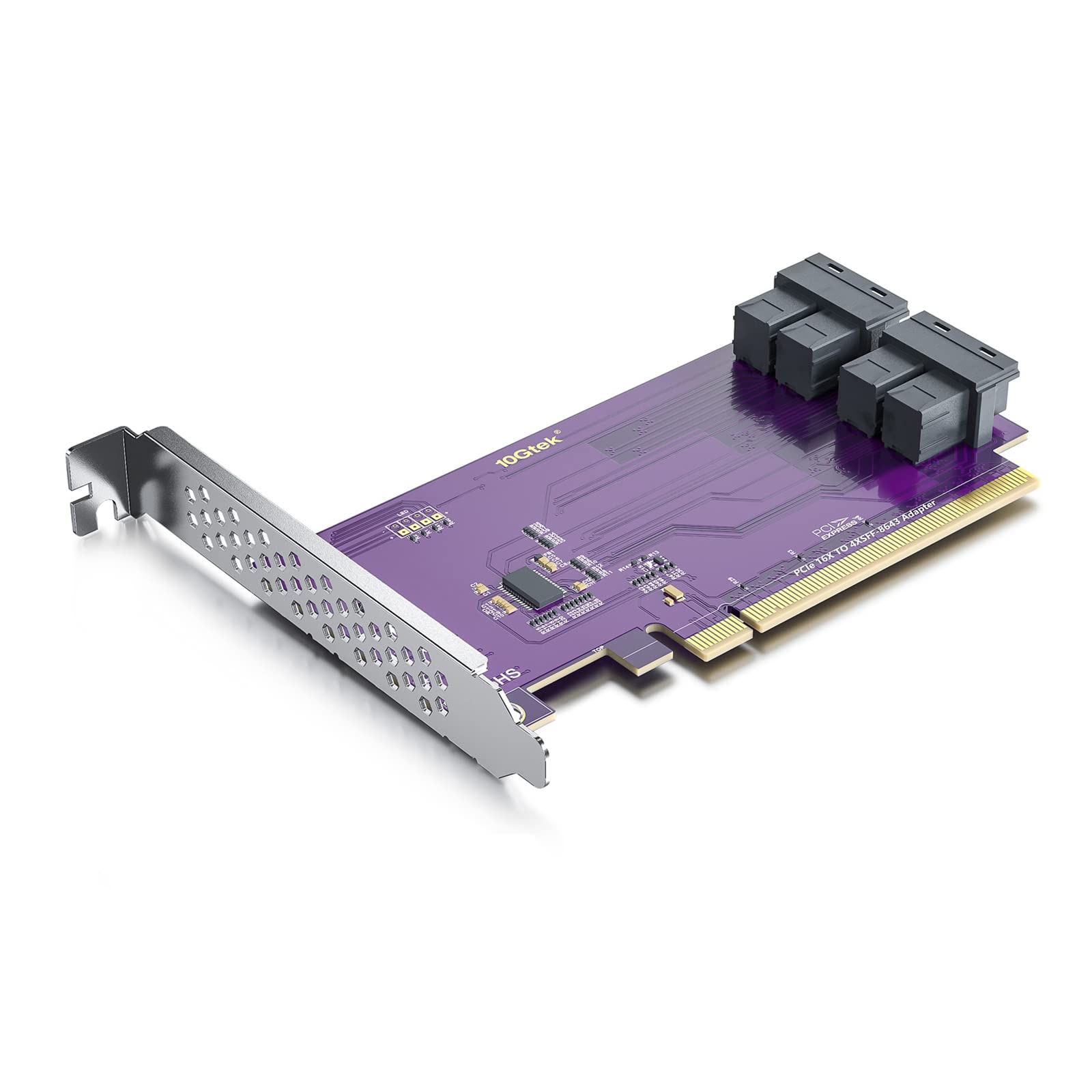 PCIe to SFF-8643 Adapter for U.2 SSD, X16, (4) SFF-8643,Requires Motherboard BIOS Support for Bifurcation. Support Windows 10/2016/2019, REHL/Cent0S 7/8, VMware ESXi 6/7, Ubuntu Linux 18/20/21, etc.