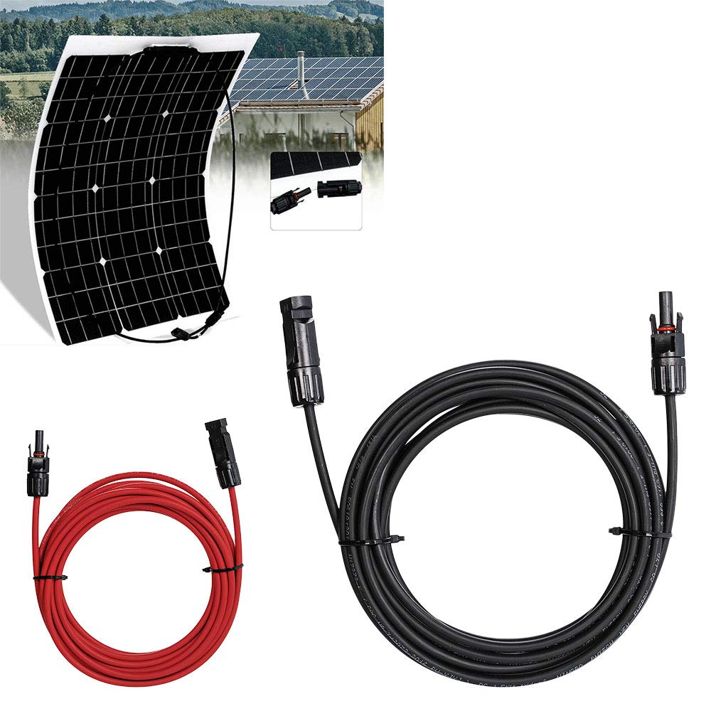 Carkio Solar Adaptor Cable,1 Pair Waterproof 12 Gauge 12AWG(4mm²) Wire 20 Feet Solar Panel Extension Cable Wire with Female and Male Connectors Compatible with Solar Panel System-Red&Black