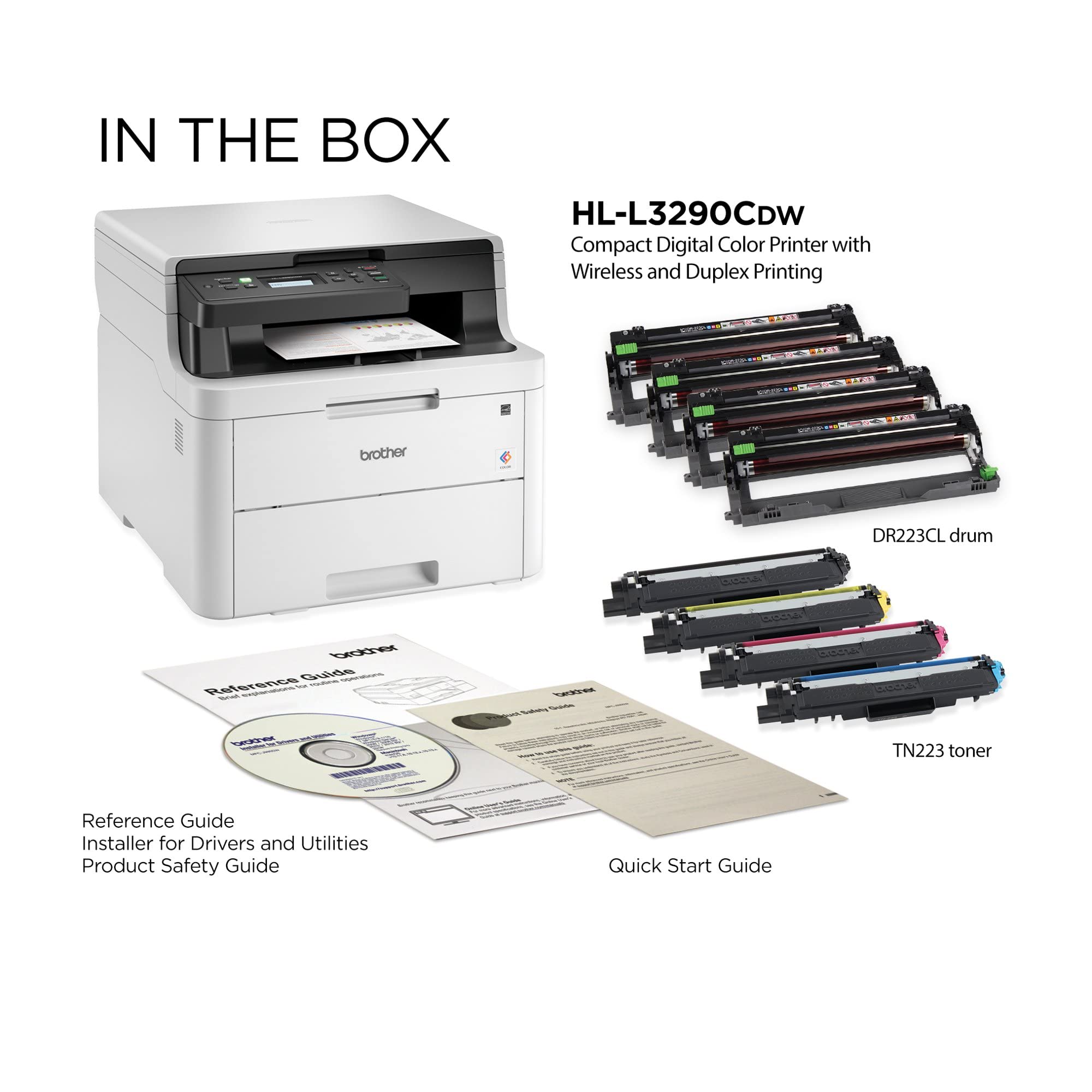 Brother HL-L3290CDW All-in-One Compact Digital Color LED Wireless Laser Printer - Print Copy Scan - USB and WiFi Connectivity, 25 ppm, 36 ppm, 600 x 2400 dpi, Auto Duplex Printing, 512MB RAM (Renewed)