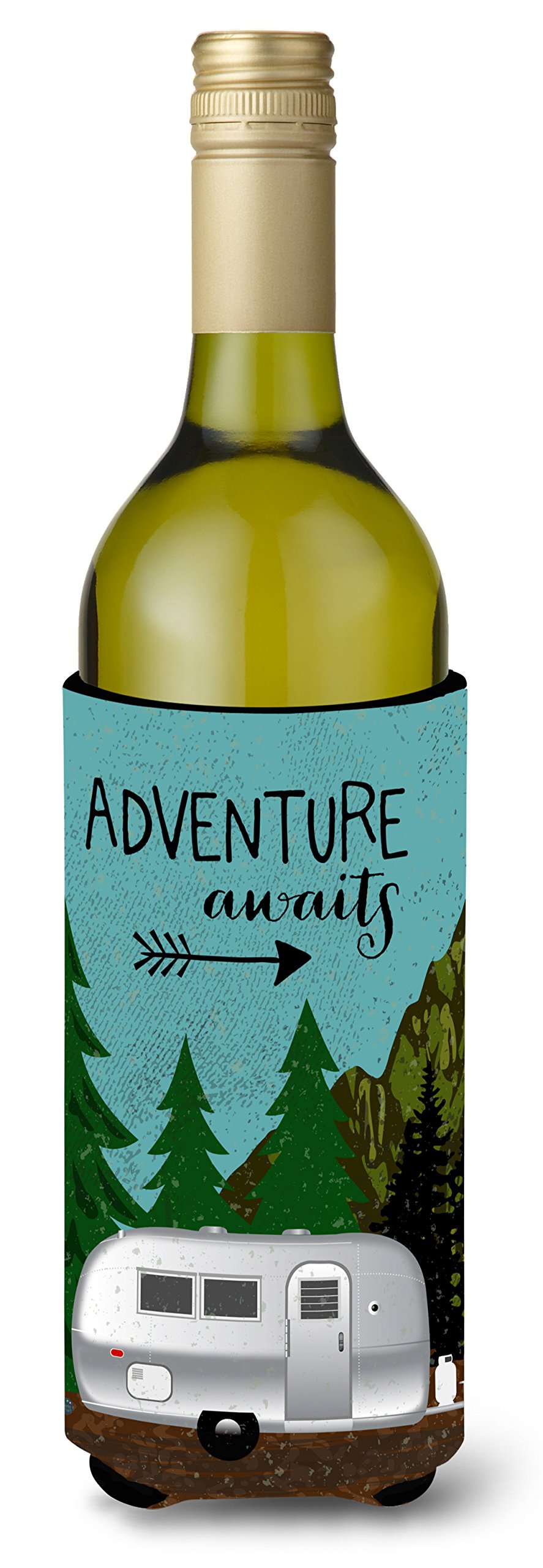 Caroline's Treasures VHA3022LITERK Airstream Camper Adventure Awaits Wine Bottle Hugger Bottle Cooler Sleeve Hugger Machine Washable Collapsible Insulator Beverage Insulated Holder