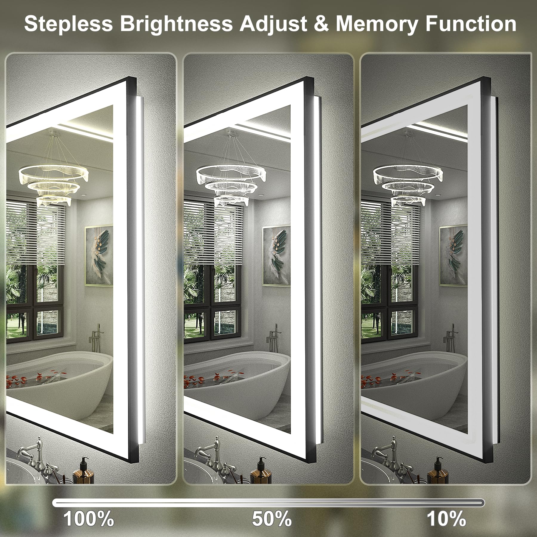 CHARMOR 60x28 LED Mirror for Bathroom, Large Framed Lighted Mirror for Wall, Dimmable, Anti-Fog (Backlit and Front Lighted)
