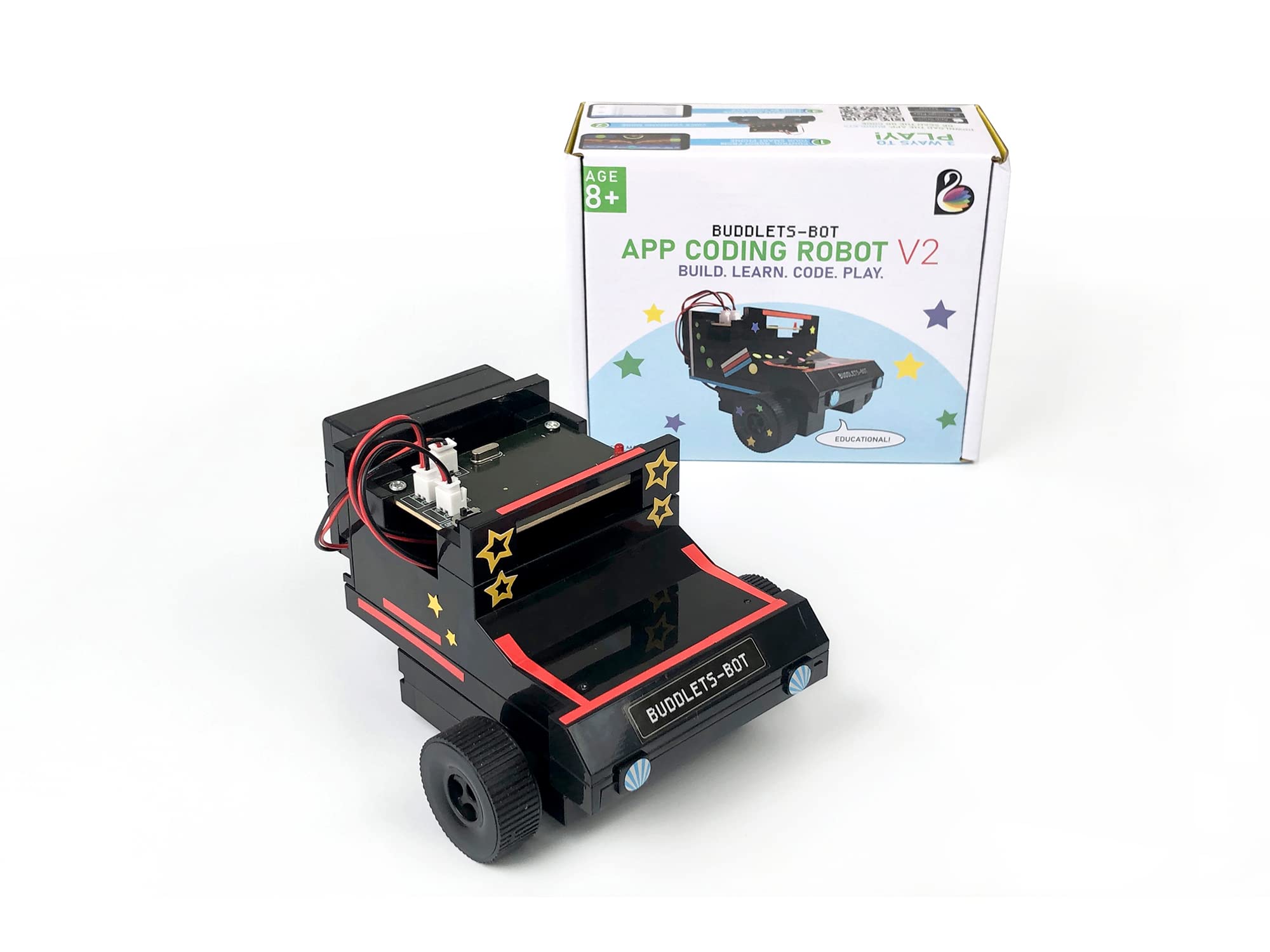 BUDDLETS-Bot Robot Toy Kit for Kids Ages 8-12 - STEM Coding Robotic Toy Car for Beginners - Engineering DIY Building Kit with Voice, Coding & App Controlled Robot (Black)
