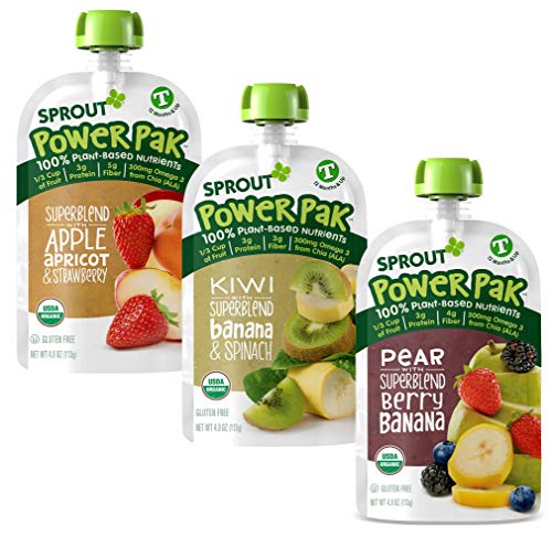Sprout Organic Baby Food, Stage 4 Toddler Pouches, Apple Apricot Strawberry, Kiwi Banana Spinach, Pear Berry Banana Variety Pack, 4 Oz (6 Each)
