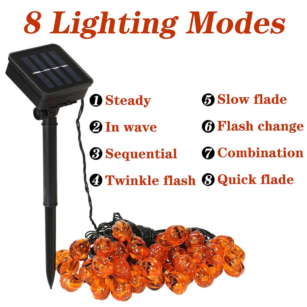 Outdoor Halloween Decorations Solar Powered 8 Modes,16Ft 20 LED Halloween Pumpkin String Lights,Waterproof Holiday Garden Tree Hanging Decorations for Party Home Thanksgiving Christmas Decor(5M)