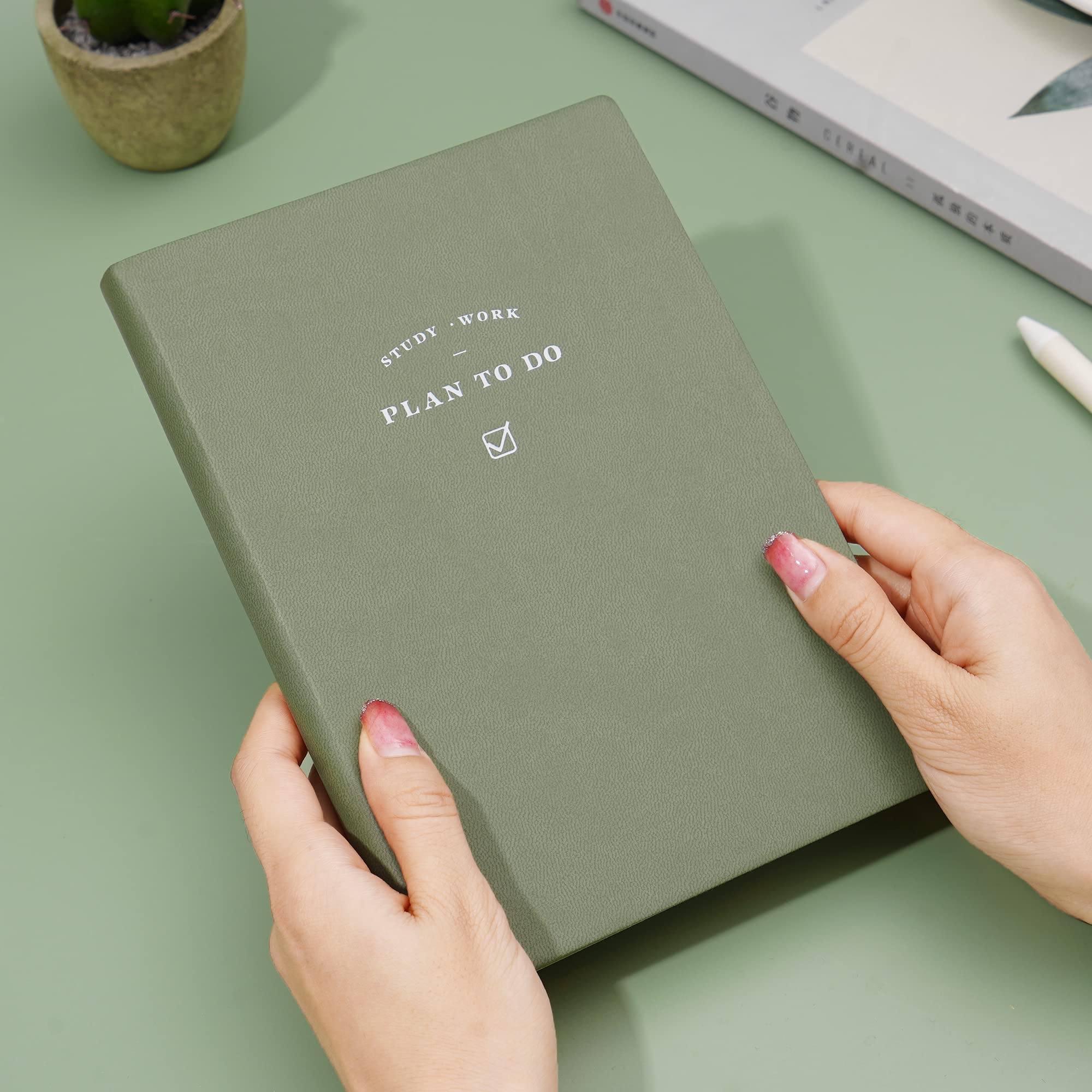 CAGIE To Do List Notebook 192 Pages 5.3" x 7.5" Leather To Do List Notepad Checklist for Daily Plans Schedule Planner Notebook School Supplies for Students, Green
