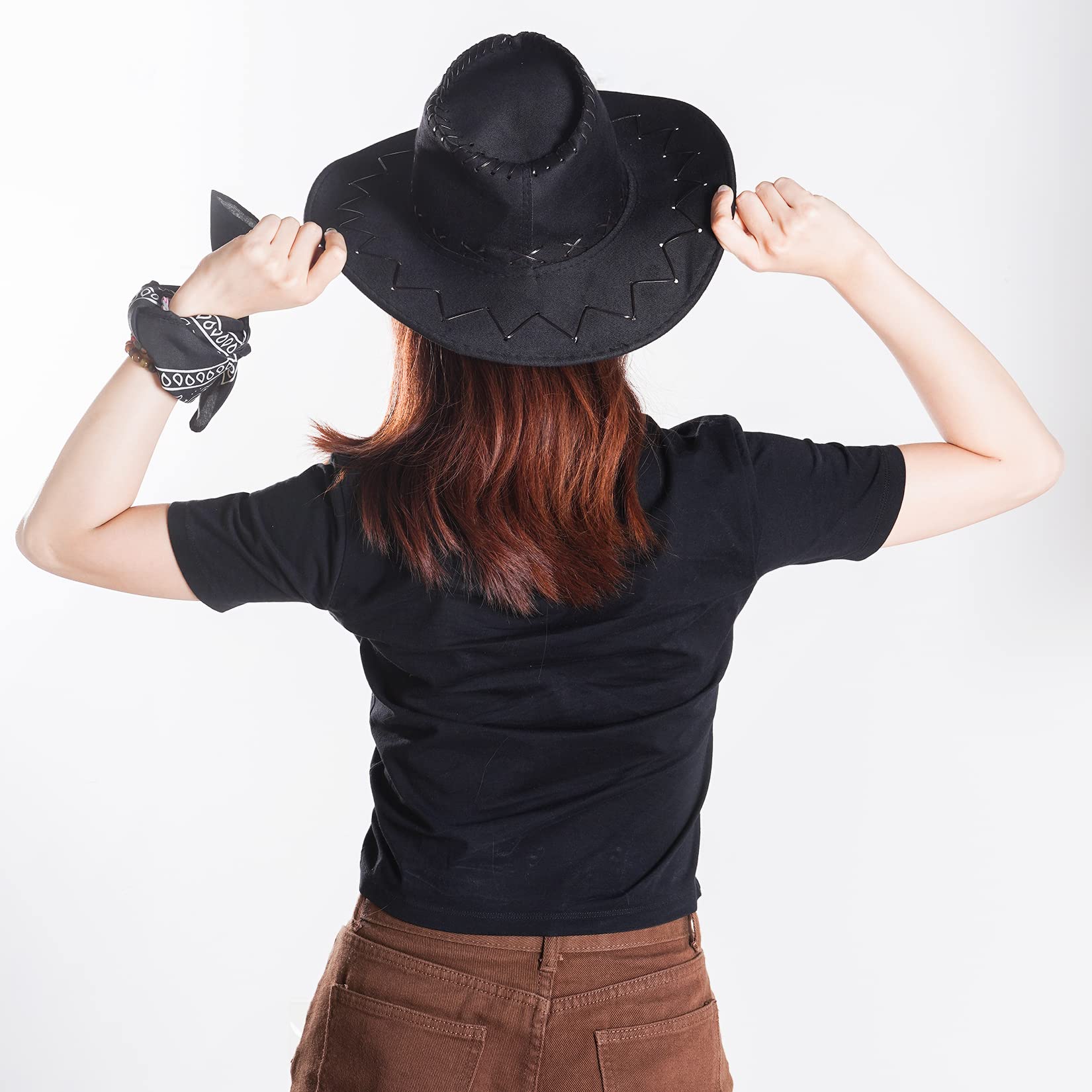choyaxo Western Cowboy Costume Set Including Cowgirl Hat Heart Shaped Sunglasses and Bandana for Halloween,Black