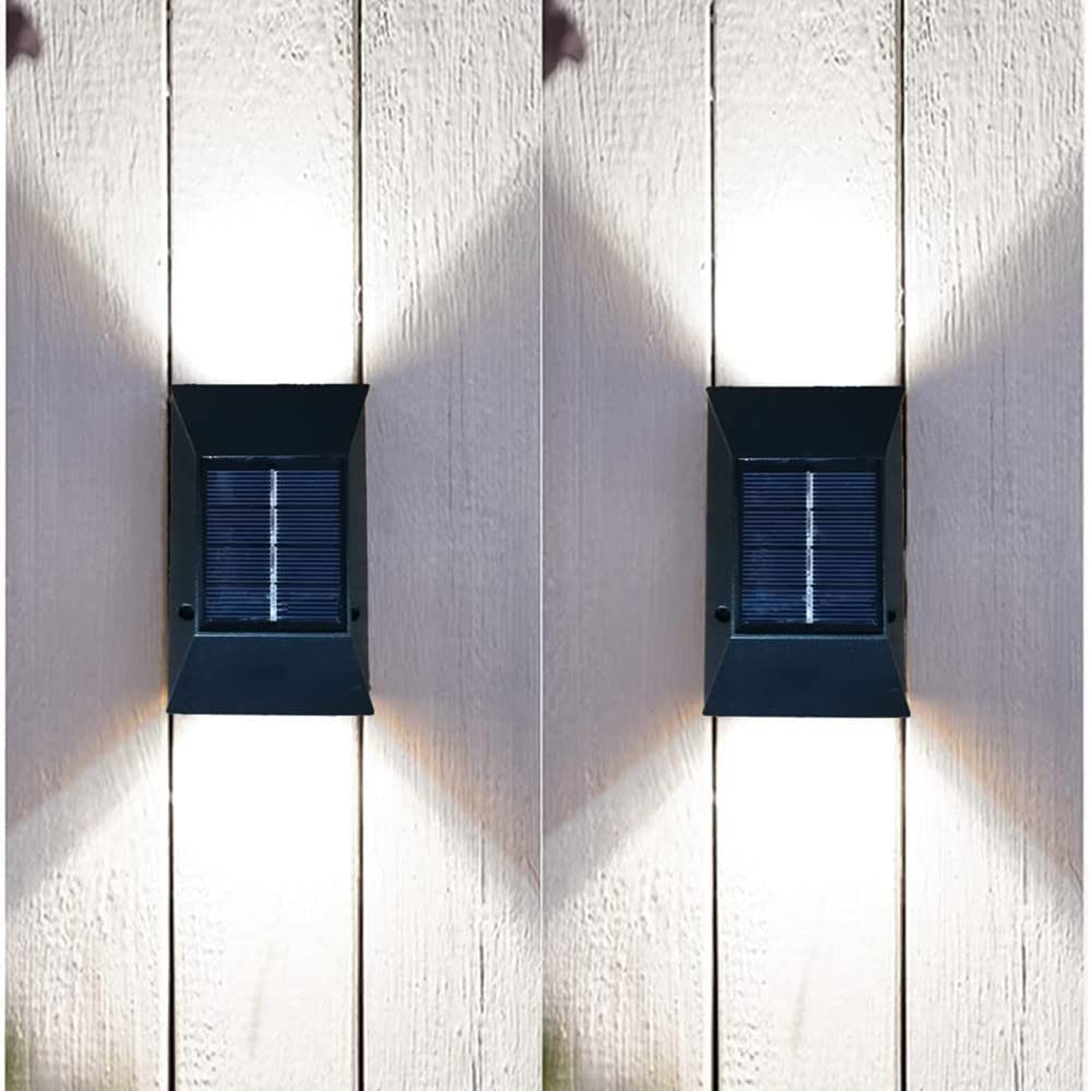 Outdoor Solar Light,Small Solar Porch Light Fence Light,Wall Lights Solar Light for Garden Outdoor Wall,6 Bead,Up and Down Bright Solar Light for Backyard Patio Garage Fence Deck (Daylight White)