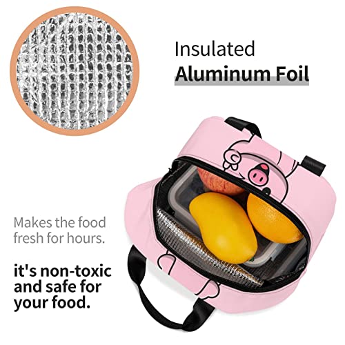 Cute Pig Is Sitting With Two Finger Lunch Box Reusable Lunch Bag for Travel Picnic Shopping work Food Container for Women Men Adults