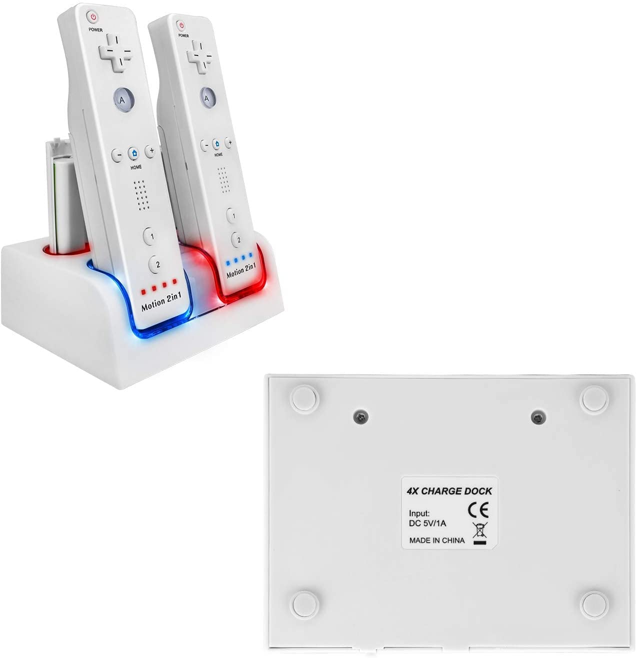 Upgraded Wii Remote Charger Station, Covanm 4 Port Wii Charging Station with 4 Rechargeable Battery for Wii (4 Port Charging Station+4 Replacement Batteries+USB Cable+Free USB Wall Charger)