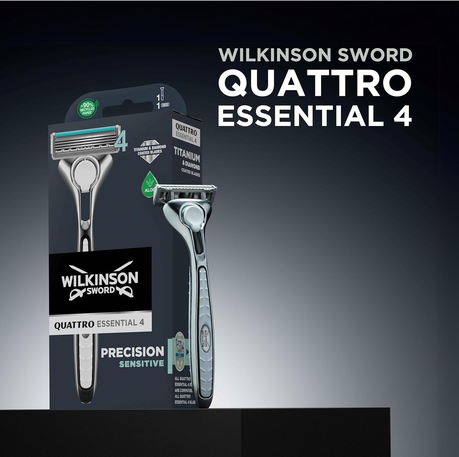 Wilkinson Sword Quattro Titanium Sensitive Razor Blade, 4 Count