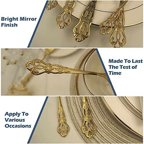 Runfly Gorgeous Retro Royal Gold Stainless Steel 20 Pieces Flatware Set, Golden Silverware Set, Anti-rust Stainless Steel Gold Cutlery Set Utensils Including Fork Spoon and Knife