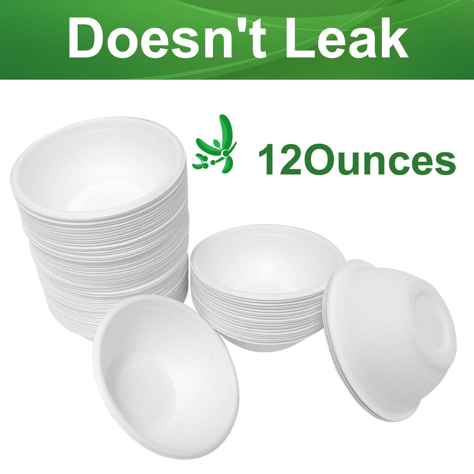 CHANGLE 12 oz Compostable Paper Bowls [100 Pack],100% Biodegradable Bowls Natural Disposable Bagasse Bowls,Soup Container Microwave Safe Bowls.