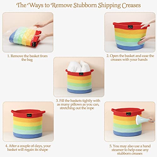 Zooawa Rainbow Storage Cotton Rope Baskets for Baby Room|Rainbow Baskets for Classroom | Baby Laundry Basket for Nursery Storage|Toy Baskets Organizer for Baby Rainbow Nursery Decor,14" x 12"