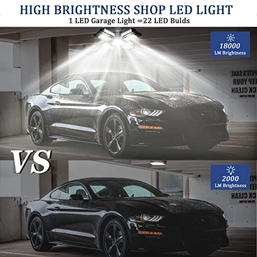 HBESTIE LED Garage Lights, 180W Deformable LED Shop Lights with 12 Adjustable Multi-Position Panels, 18000LM 6500K Warehouse LED Garage Ceiling Lights,E26 E27 Base Bay Light for Workshop,Barn,Yard