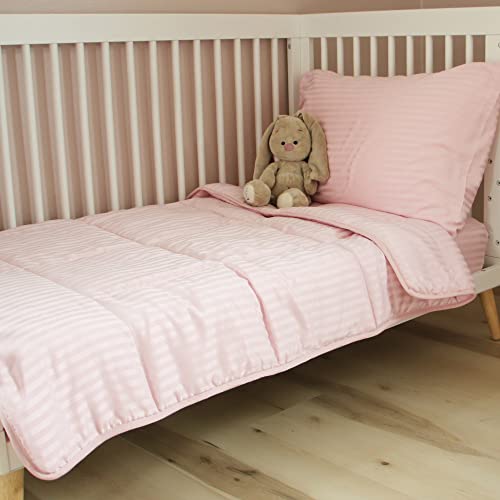 ZPECC Toddler Bedding Set - 4 Piece Soft Baby Crib Bedding Set for Girls, Includes Toddler Comforter, Flat Sheet, Fitted Sheet and Pillowcase, Pink Stripe