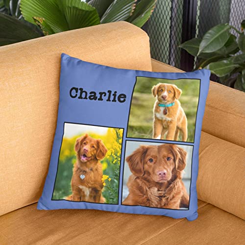 Personalized Pillow w Photos Collage - Customized Pillowcase with 3 Pictures and Text - Custom Birthday Wedding Gift for Couple Family Friend - 18x18