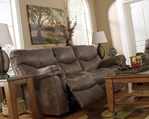 Signature Design by Ashley Alzena Faux Leather Oversized Manual Reclining Sofa, Brown