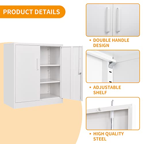 Metal Storage Cabinet with 2 Doors, Lockable Steel Storage Cabinet with 2 Doors and Adjustable Shelves, Steel Lockable File Cabinet, Locking Tool Cabinets for Office,Home,Garage
