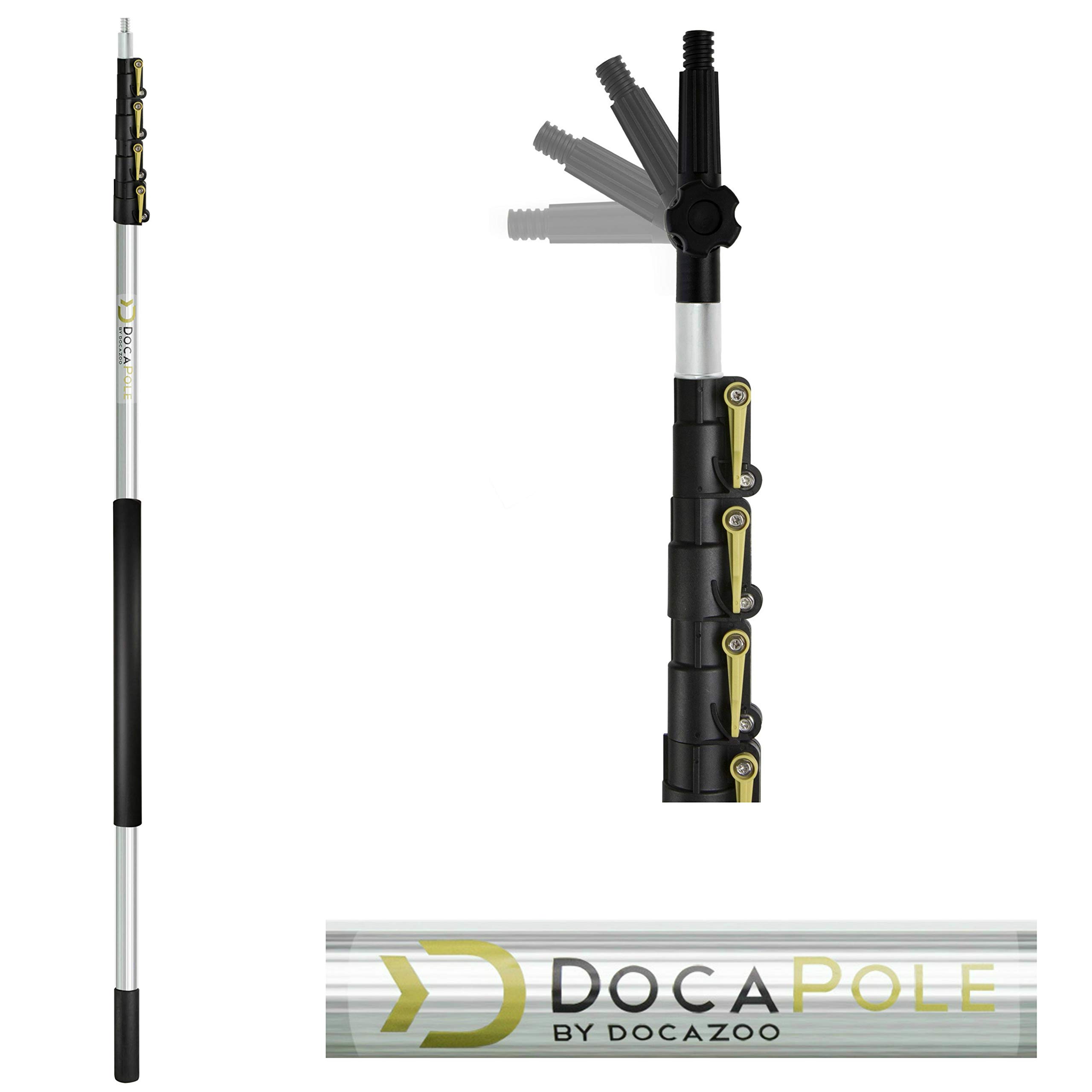 DOCA Floor Scrub Brush with Long Handle - 7-30 Ft Extension Pole (36+ Ft Reach) - Outdoor Broom - Car Wash Brush with Long Handle Also for House Siding, Deck, Patio & More