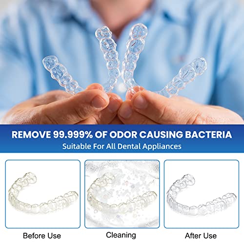 JSENA Denture Cleaning Tablets+UV Retainer Case Double Sterilization,Efficient Retainer Cleaning Tablets-60 Tabs,Collocation UVC Disinfectant Aligner Case, Clean Mouth Guard, Night Guard in 15 Minutes