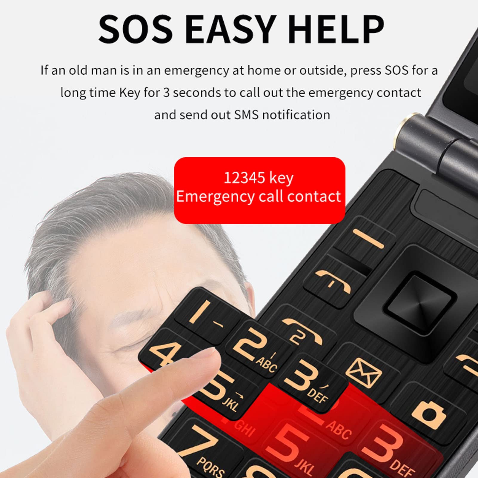Big Button Flip Cell Phone for Seniors, 2G Smart Flip Phone 16GB Dual SIM Card 3.0in Color Display Double Sided Large Screen Camera SOS Button 5900mAh Unlocked Flip Phone (Tarnish)