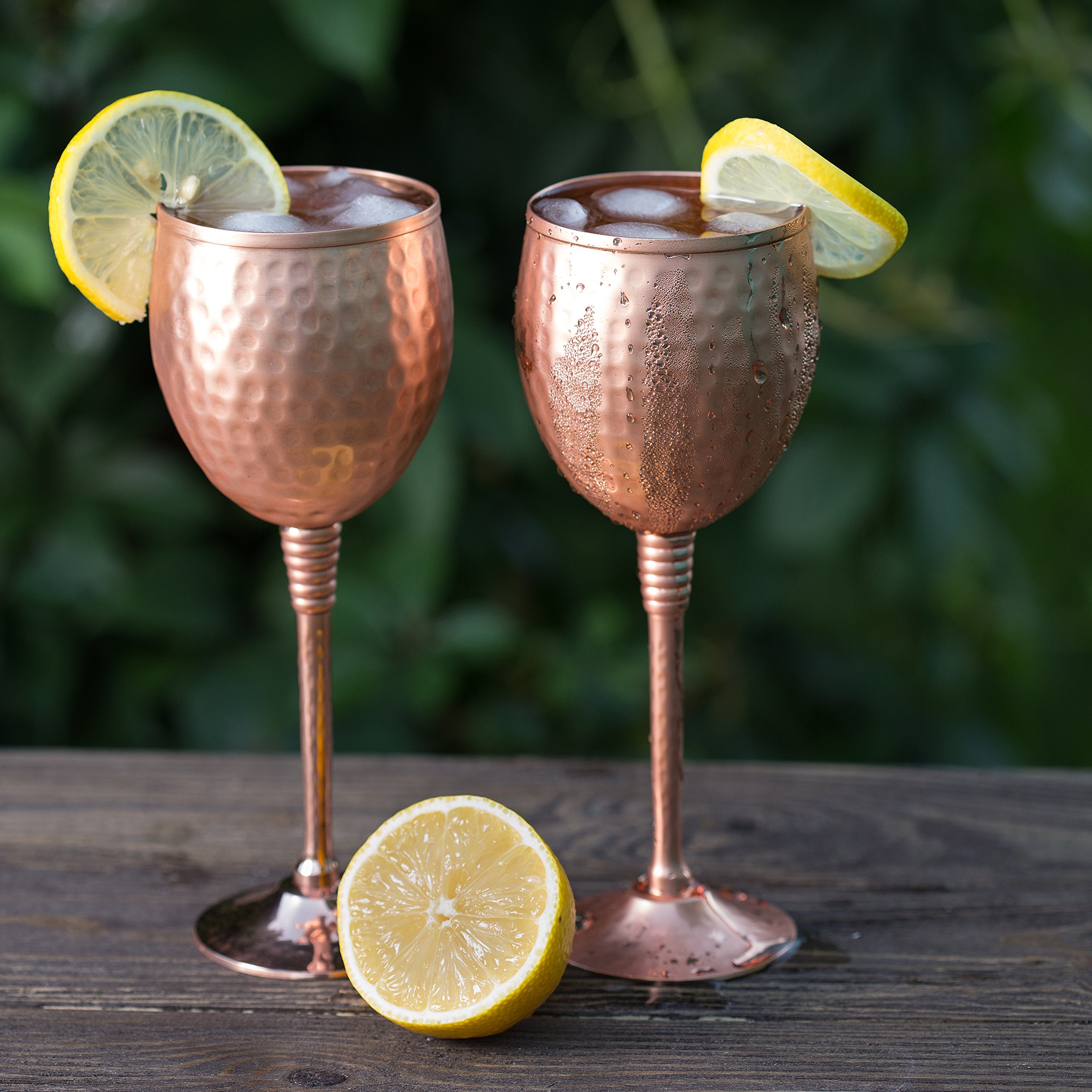 Copper wine glasses set of 2 β 11oz gleaming 100% solid hammered copper wine cups on brass copper plated stems β a gift for men and women β great glasses for red or white wine and Moscow mules