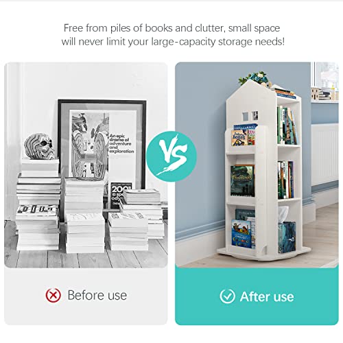Nisorpa Rotating Bookshelf 360 Display Floor Standing Bookcase Spinning Shelf Storage Rack Freestanding Storage Organizer Holder Book Rack for Kids&Adults Multi-Functional Bookshelf Organizer