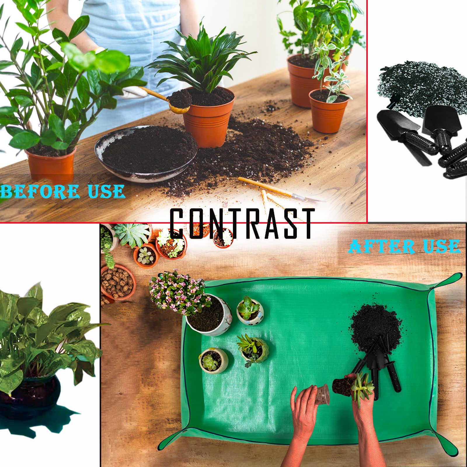 BIUWING Extra Large Plant Repotting Mat,Thickened Waterproof for Indoor Plant Transplanting and Mess Control,Foldable Succulent Portable Gardening Mat (43'*30',Green)