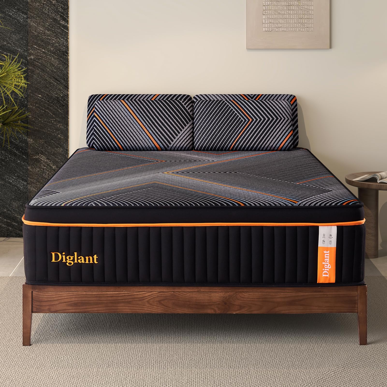 DIGLANT TwinXL Mattress, 14 Inch Plush Hybrid Mattress, Black Memory Foam with Individually Pocket Coils Mattress TwinXL Size in Box, Euro Top Mattress for Pressure Relief,Balanced Support, 39"*80"