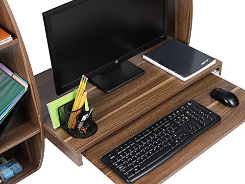Mind Reader Wall Mounted Floating Wood Desk Table with Storage Shelves and Cable Management, Space Saving Computer Shelf, Office, Brown
