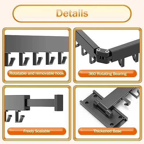HEILAIYI Clothes Drying Rack for Laundry,Wall Mounted Clothes Hanger Rack,Folding,Retractable,Collapsible(J Shape Hooks)