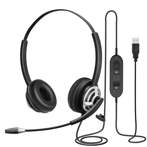 MAIRDI USB Headset with Microphone for Computer, PC Headset with Mic Noise Canceling for Laptop Teams Zoom Office Call Center Voip Phone Calls, Dictation Headset for Dragon Voice Recognition