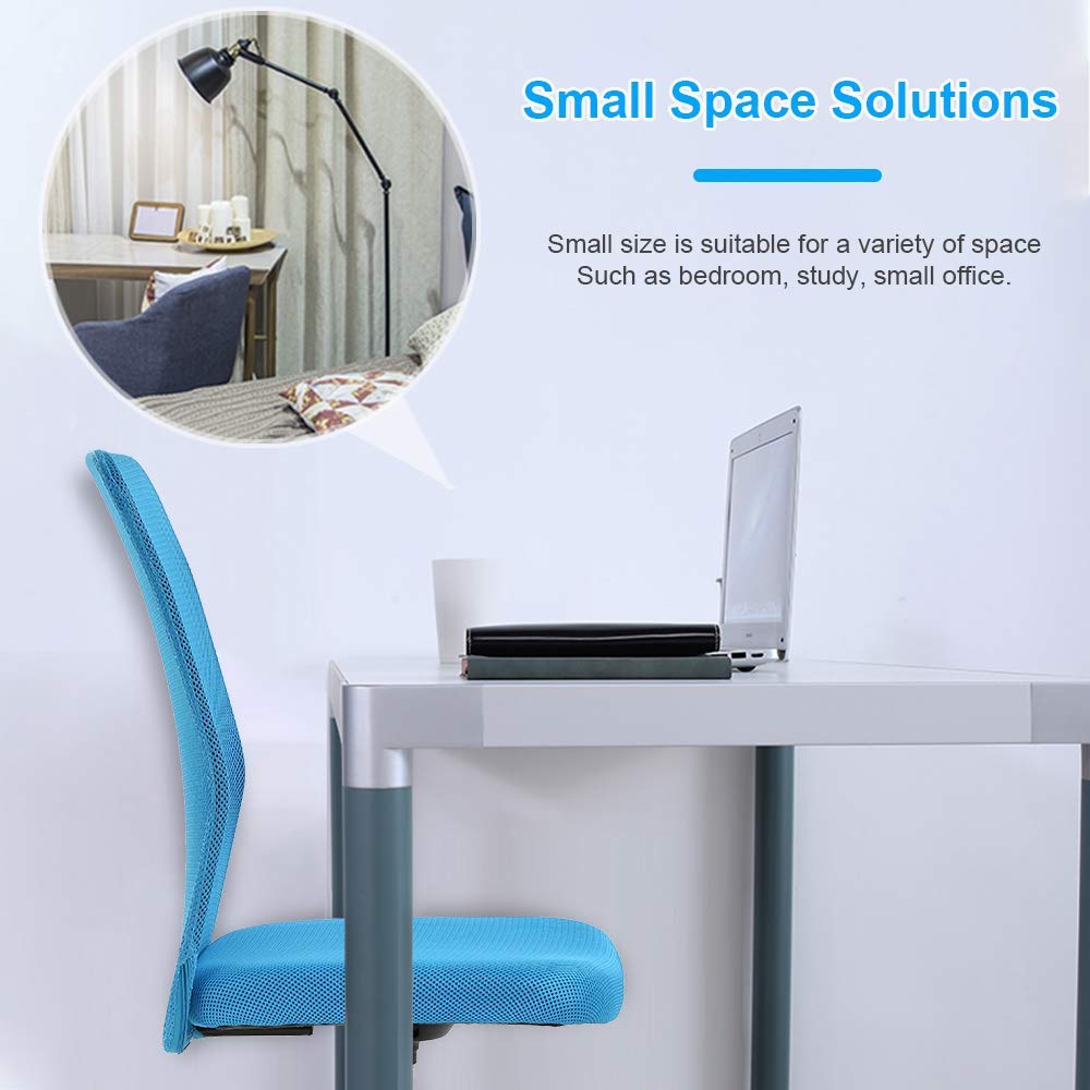 Home Office Armless Mesh Ergonomic Executive Chair Adjustable Mid Back Chair for Women Small Modern Swivel Rolling Desk ,Task Chair with Wheels for Home, Office, Blue