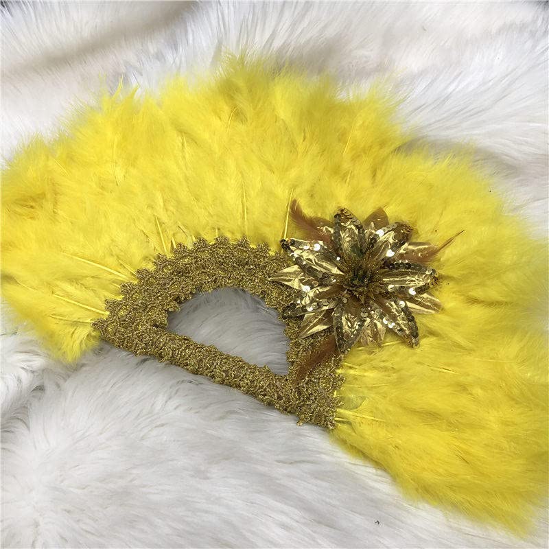 Big Size Design African White Feather Fan Ladies Wedding Feather Fan for Bride Double Side Feather Nigerian Flower Handfan - (Color: 11)