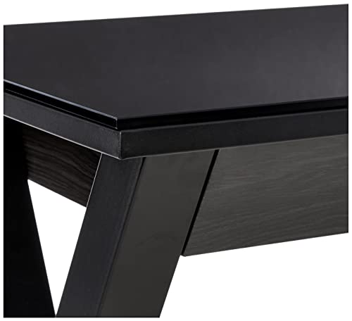 Walker Edison Lawrence Urban Industrial X Leg Glass Top Computer Desk, 48 Inch, Black