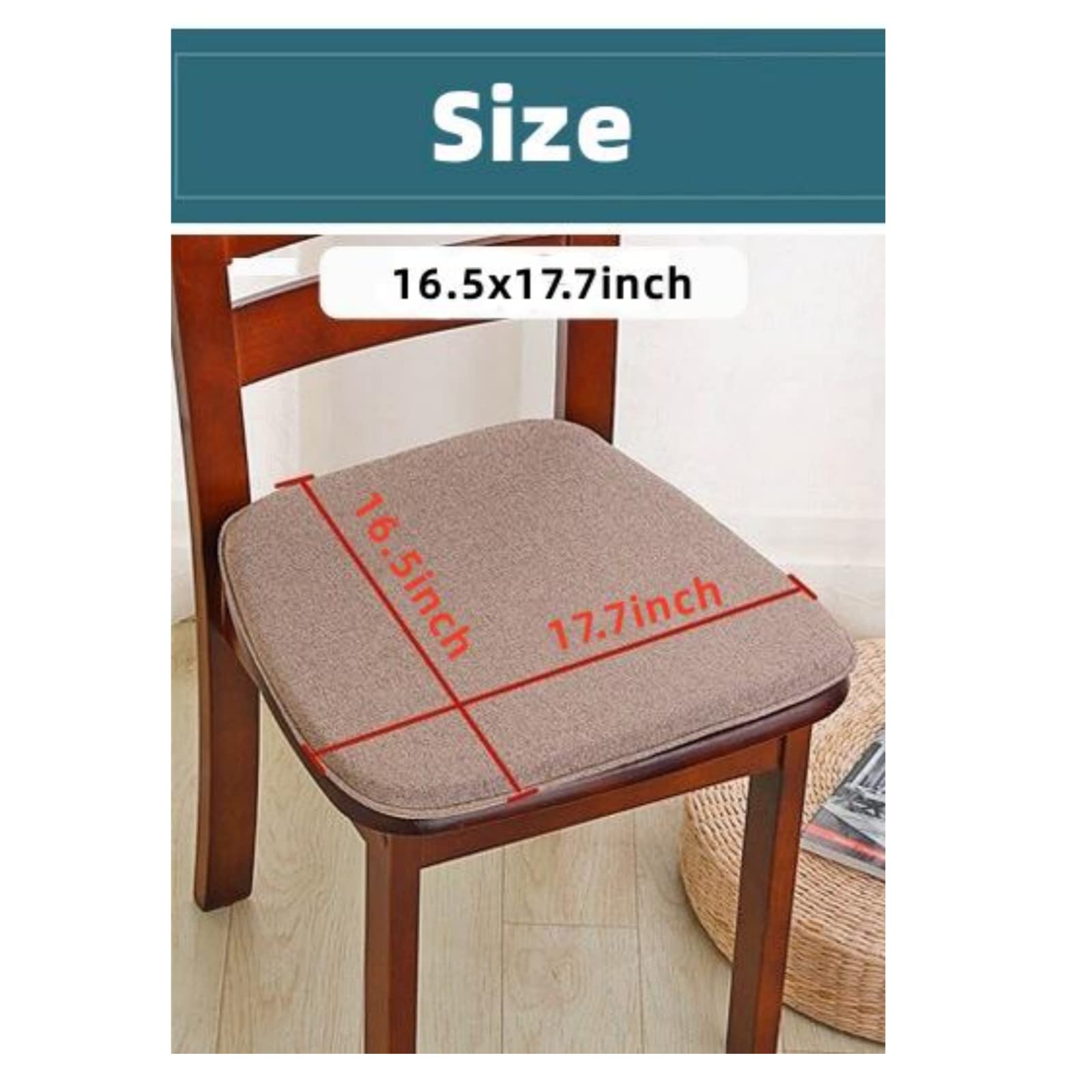 CHIESMA,Chair Cushion with Ties for Dining Room Chairs Pads,Memory Foam Non Slip Kitchen Chair Seat Cover 16.5×17.7inch Brown
