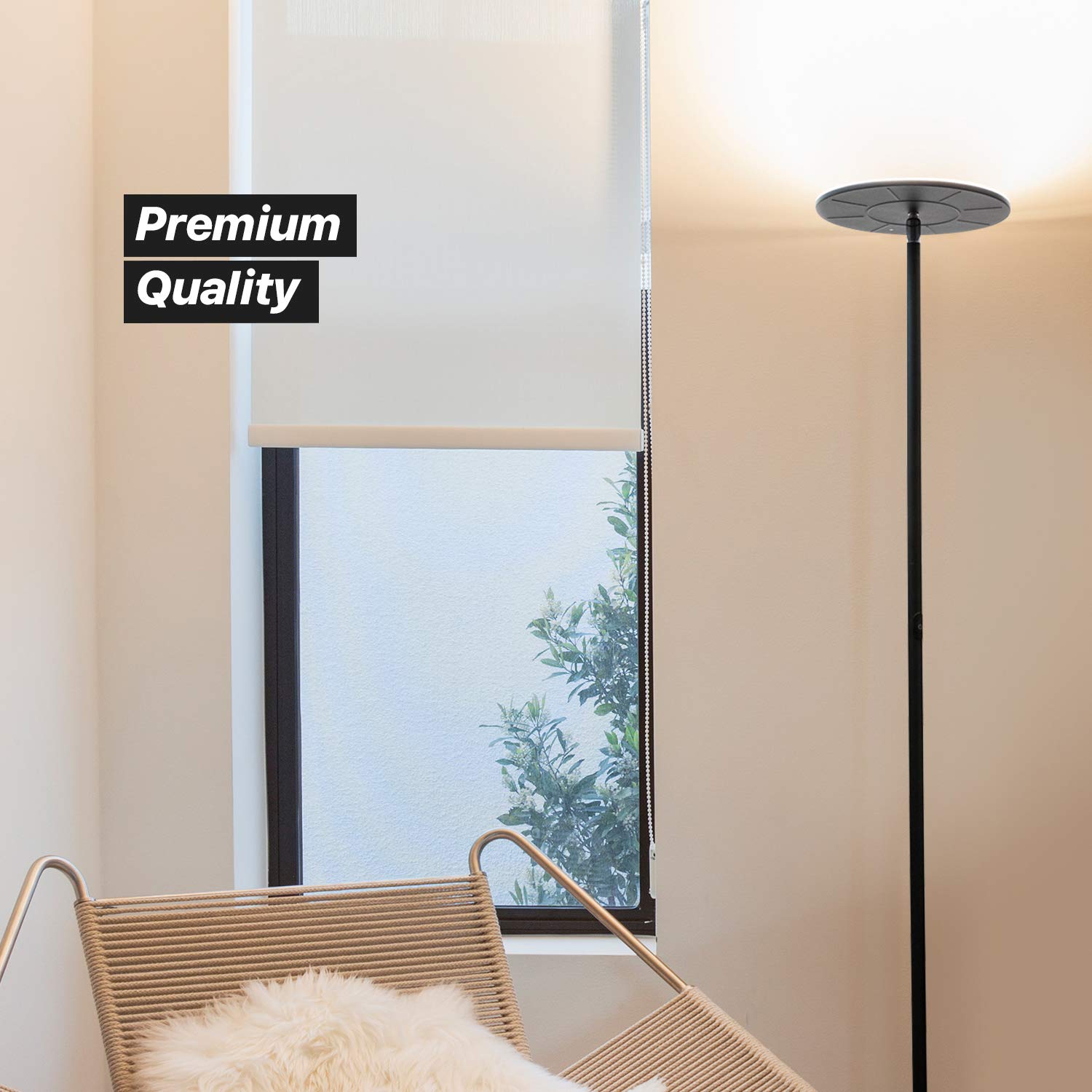 Brightech Sky Flux Dimmable LED Floor Lamp β Super Bright Floor Lamp for Living Room and Offices β Torchiere Standing Lamp with 3 Light Options, Tall Lamp for Bedroom Reading and More - Black