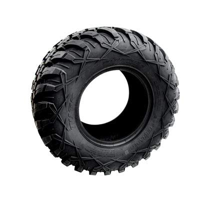 Four 28x10-14 Tusk TERRABITE Heavy Duty 8-Ply Radial UTV Tires mounted on Tusk TINTIC Wheels - For KAWASAKI TERYX 750 800 - Includes Lug Nuts (4+3 Wheel Offset, Milled Black)