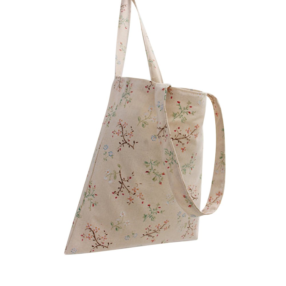 Caixia Women's Charming Floral Branch Canvas Tote Shopping Bag Beige (Zip closure)