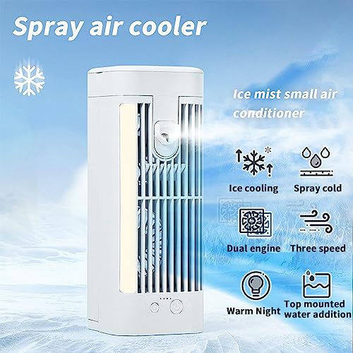 Mini Air Conditioner, Portable Automatic Remote Head Air Conditioner, 3-Speed With Automatic Head Shaking For Home Office Bedroom,Desktop Atmosphere (White)