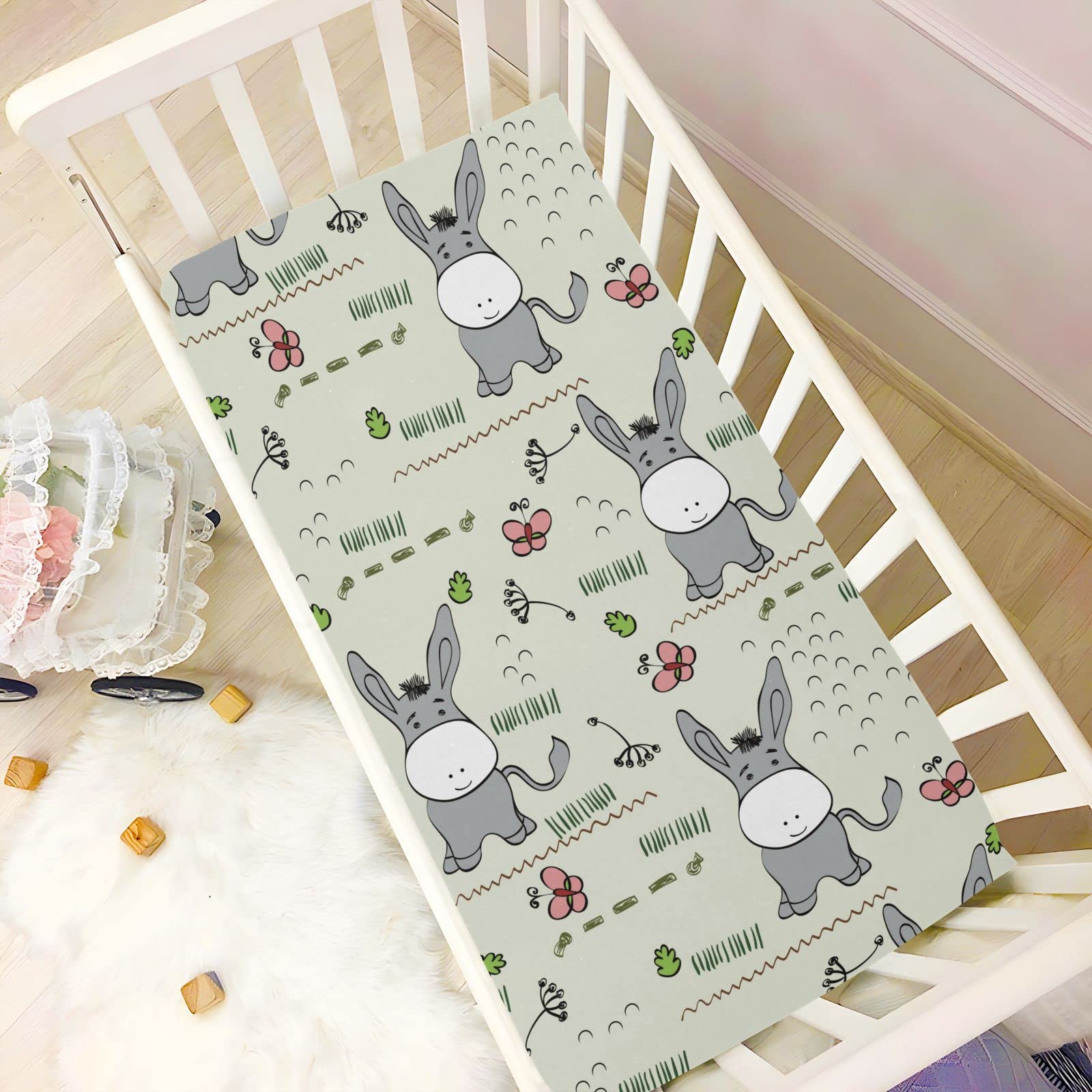 Donkey Fitted Crib Sheet for Girls and Boys,Soft Breathable Baby Sheet for Standard Size Crib Mattress 21164309