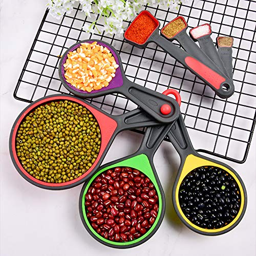 Collapsible Silicone Soft Measuring Cups and Measuring Spoons,8 pieces Portable Food Grade Silicone Measurement Cup for Liquid & Dry Measuring Baking &Utensils & Travel Measuring Cup,space saver