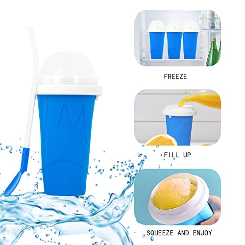 SBOQIXFM Slushie Maker Cup,Milkshake Maker Slushy Machine with,Magic Quick Frozen Smoothies Cup, DIY Homemade Squeeze Icy Cup (blue)